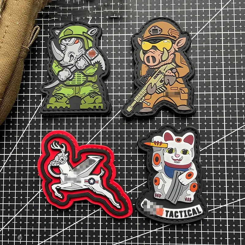 3D-PVC-Tactical-Rhino-Patches-on-Clothes-Rubber-Battle-Boar-Armband-Tactical-Lucky-Cat-Morale ...