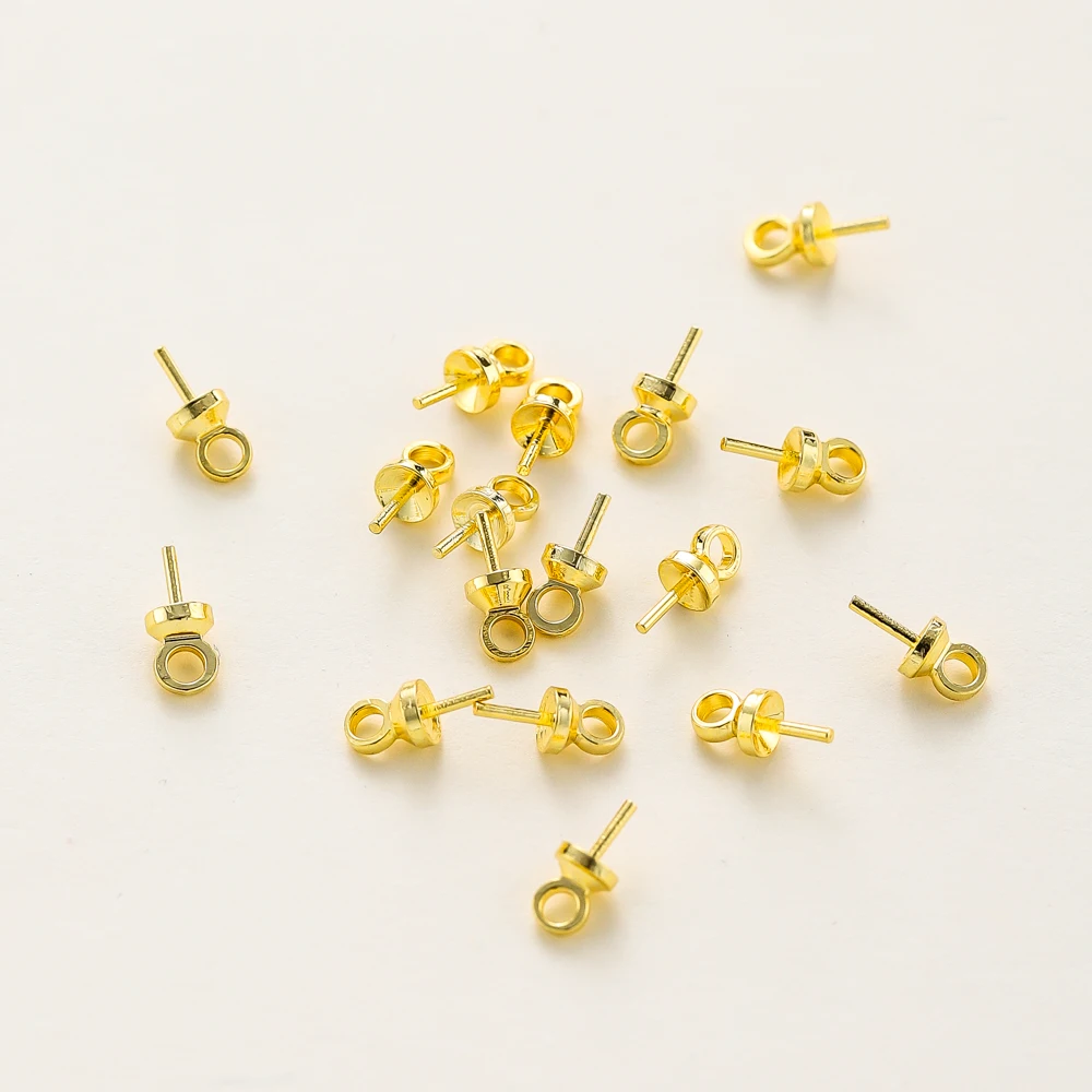20pcs/bag 14K Gold Top Drilled Pearl Eye Pin Bail Beads Pendant Base ...