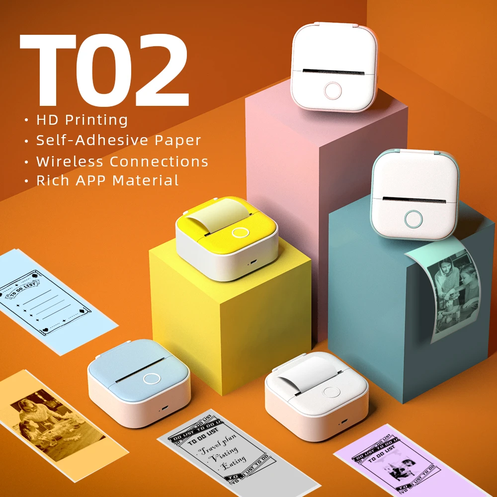 Phomemo T02 Portable Mini Thermal Printer 203dpi 53mm Printing Stickers