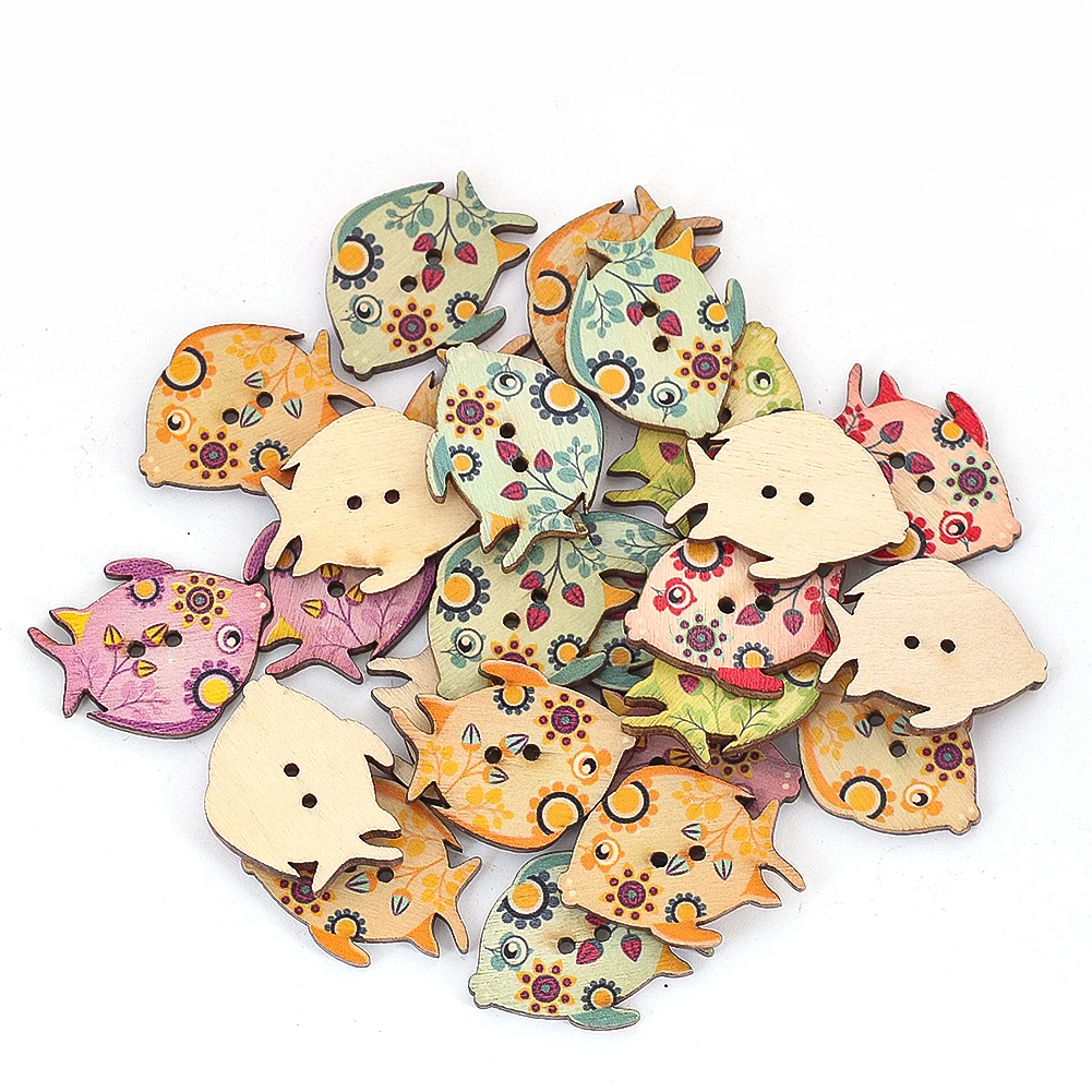20pc-Printed-Wooden-Fish-Buttons-Mixed-Colors-2-Holes-Decor-Buttons-for ...