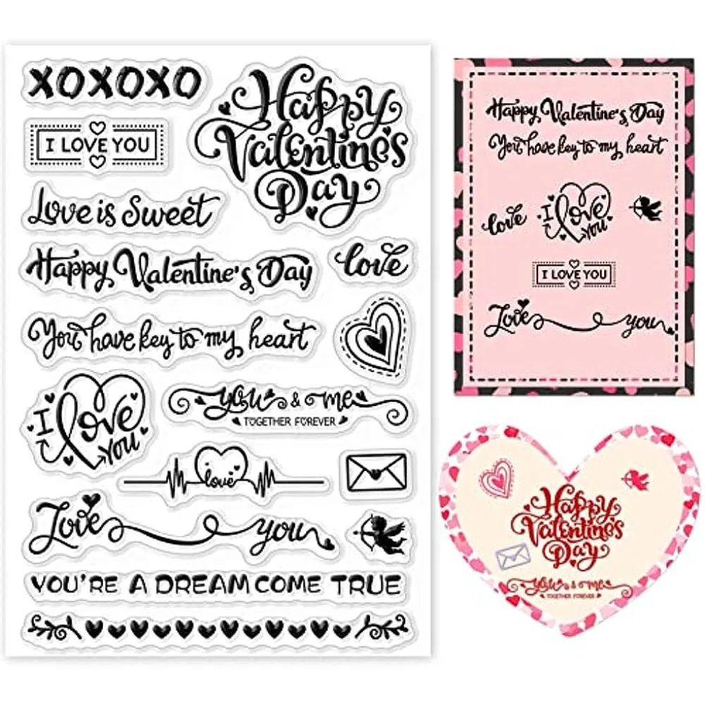 Valentine-s-Day-Words-Clear-Stamps-Love-Heart-Silicone-Stamps-Rubber ...