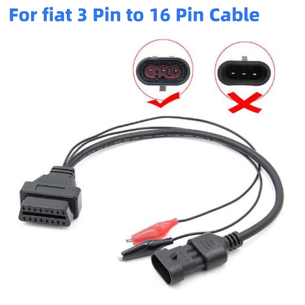 For Fiat / Alfa/ Lancia 3 Pin To 16 Pin Obdii Obd2 Connector Adapter ...
