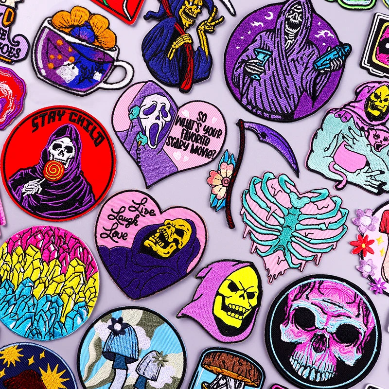 Patch de bordado Grim Reaper, Ferro em patches para vestuário, Punk, Patches bordados para ...