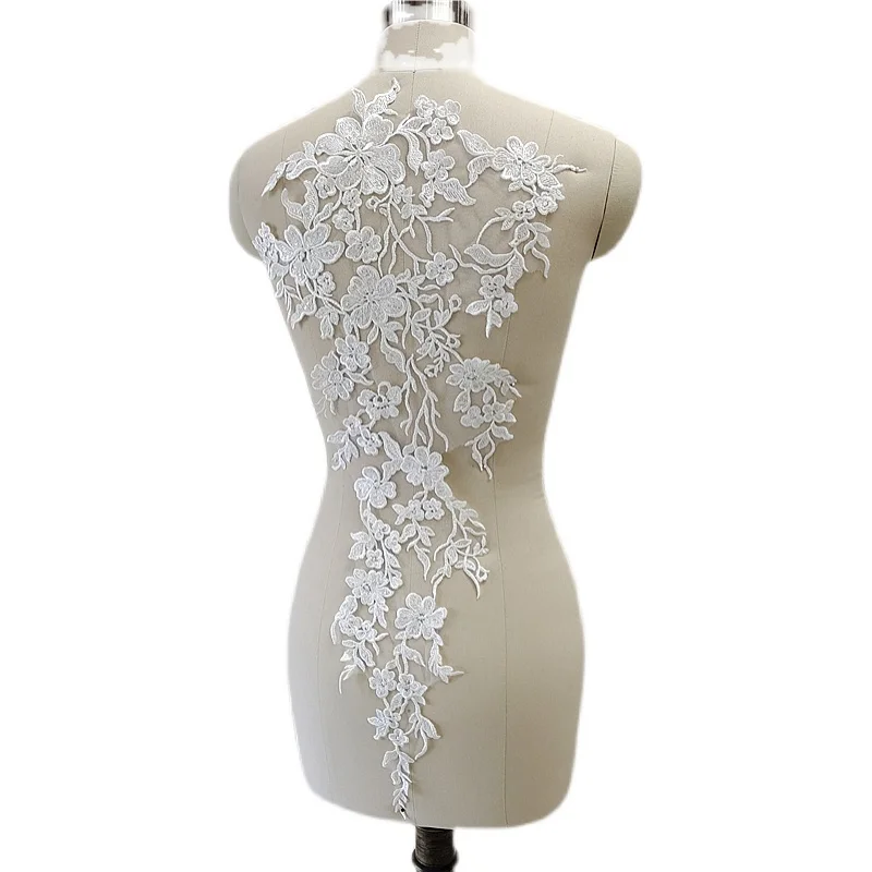 Wedding-Dress-Headdress-Hemline-Back-Mesh-Embroidery-Sequins-Flower ...