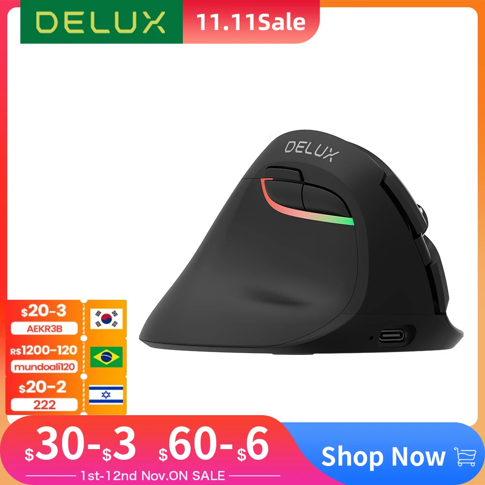 Delux-M618ZD-Left-Hand-Ergonomic-Wireless-Vertical-Mouse-Bluetooth-2-4GHz-RGB-Rechargeable ...