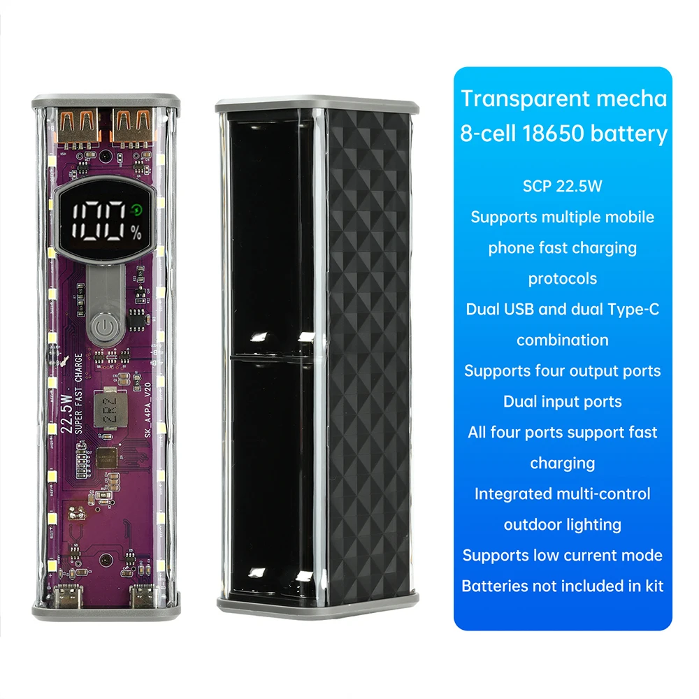 8*18650 Power Bank Case PD22.5 W Fast Charger Transparent Battery ...
