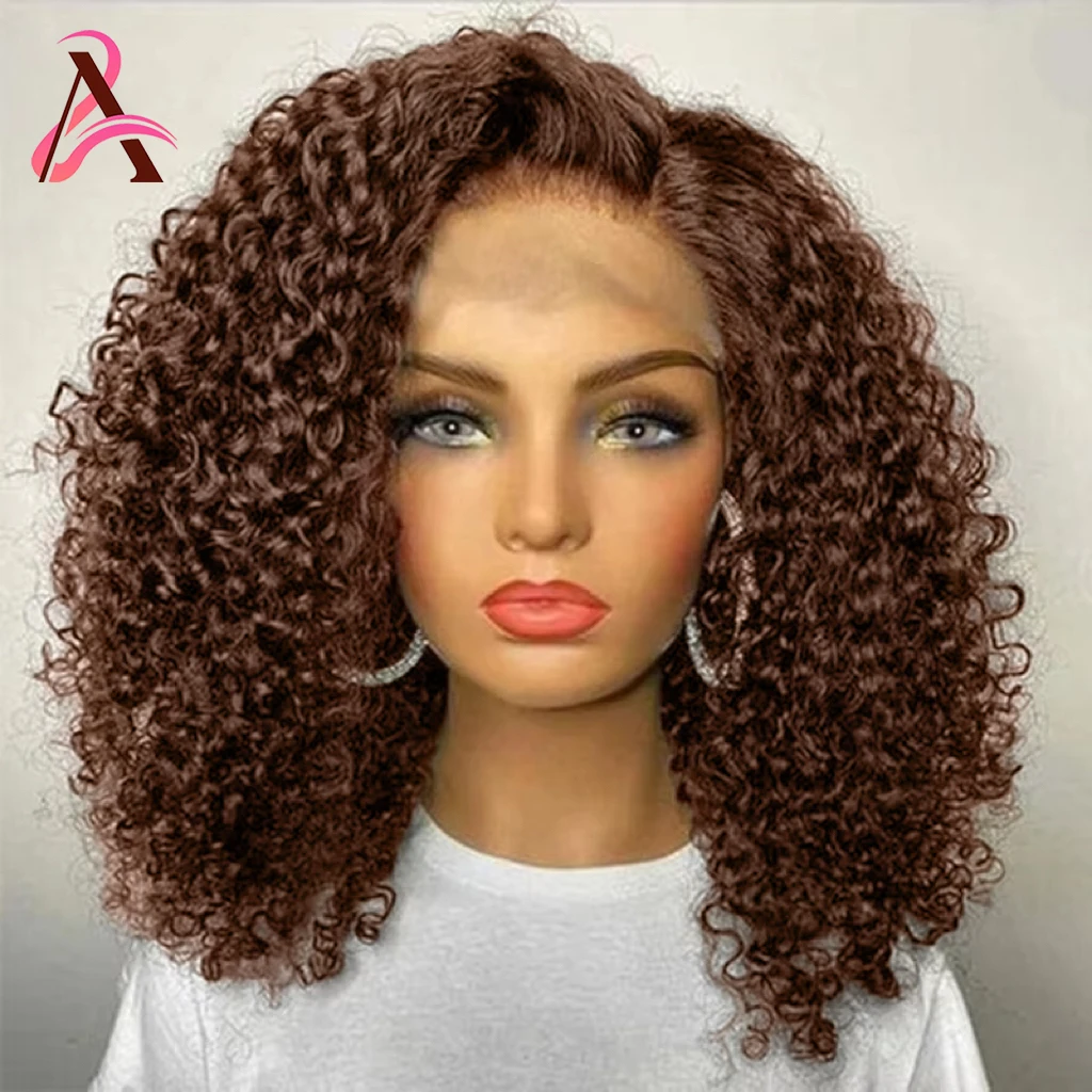 Curly Wigs Transparent Lace Front Human Hair Wig Chocolate Brown 13x4 ...