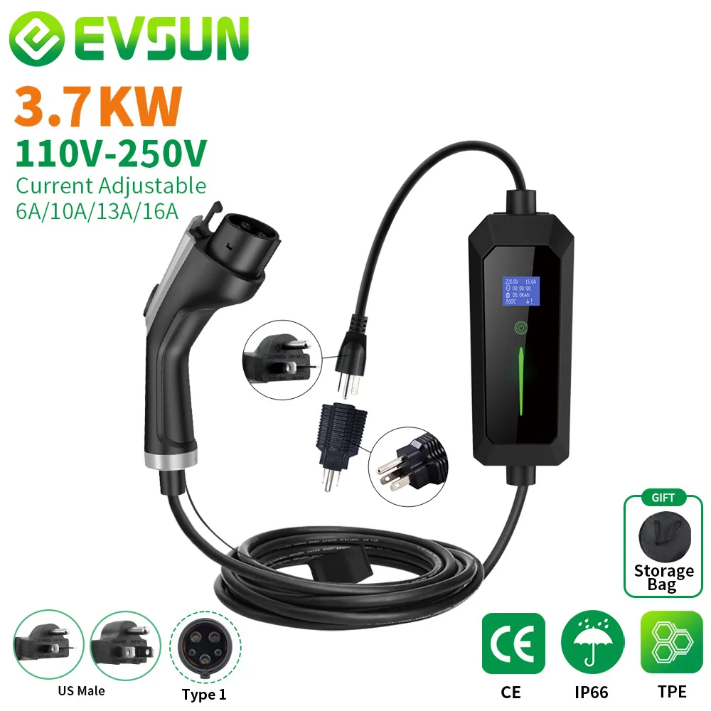 EVSUN-SAE-J1772-Type-1-IEC62196-Type-2-EVSE-EV-Portable-Charger-16A ...