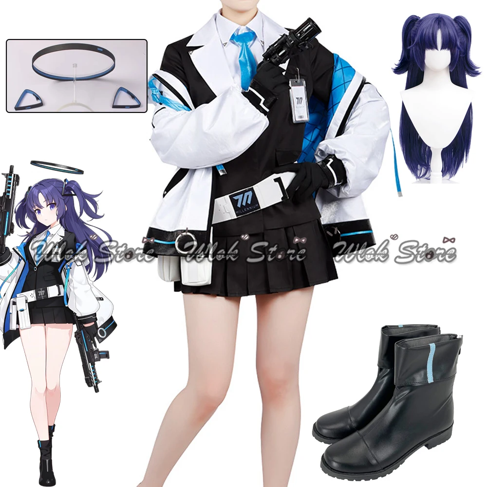 Blue-Archive-Hayase-Yuka-Cosplay-Costume-Wig-Halo-Headwear-Trench-Coat ...