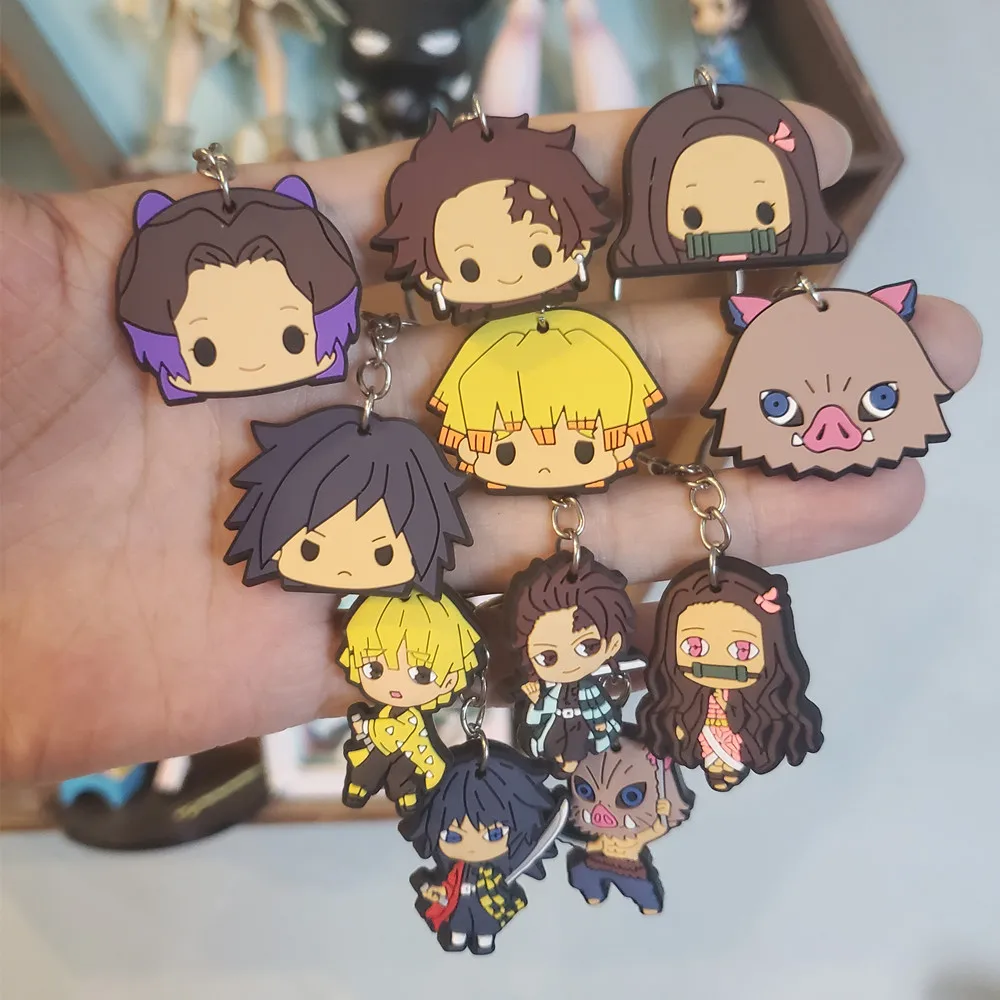 Fashion Anime Demon Slayer Keychain Rubber silica gel Key Rings Cute ...