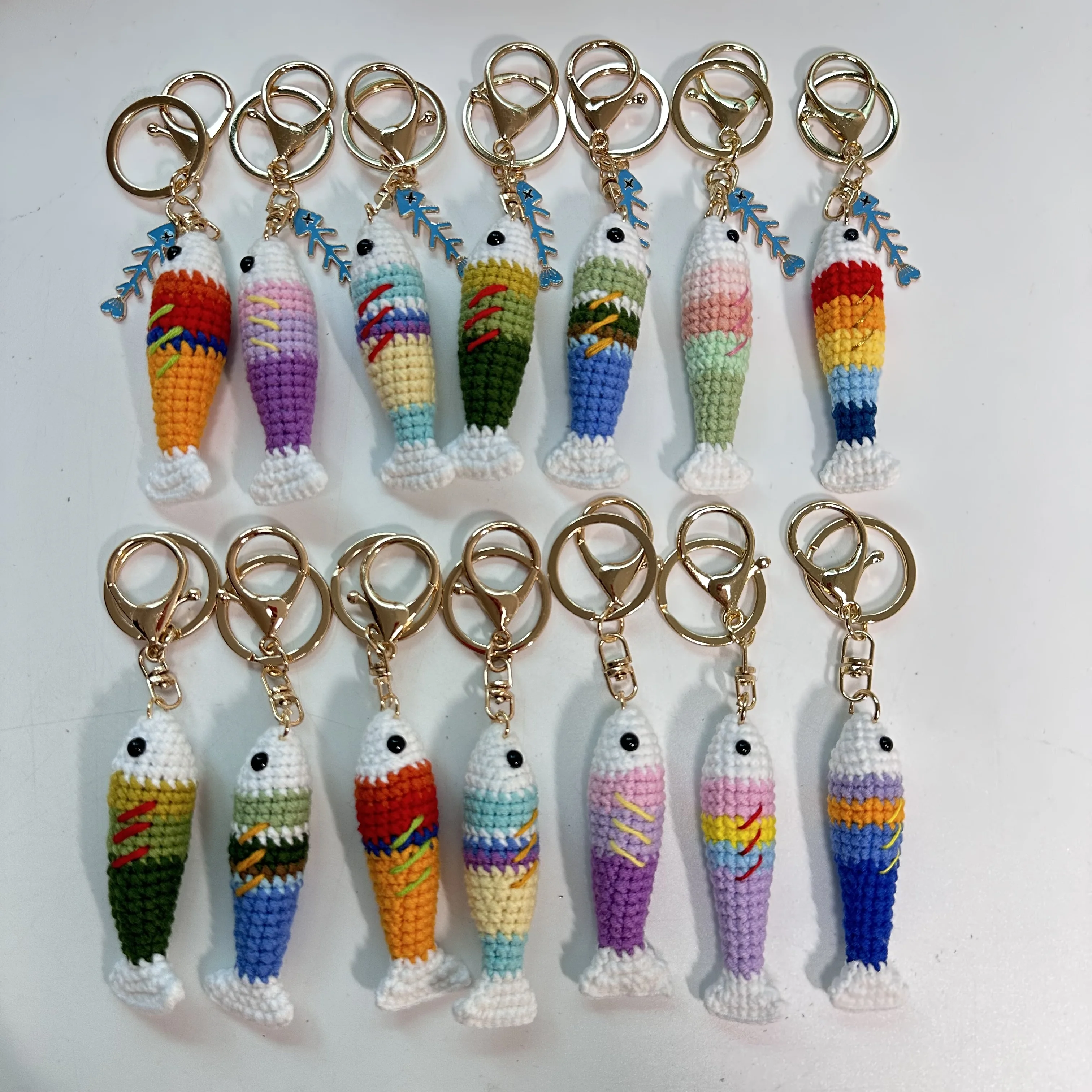 New-Wool-Hook-Knitted-Rainbow-Fish-Keychain-Hand-woven-Pendant-Cute ...