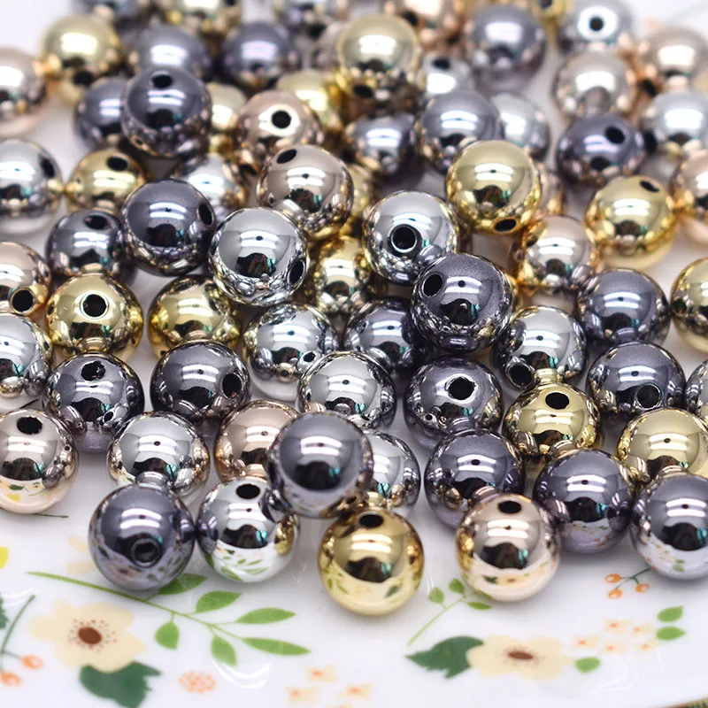 10mm 16mm Plating Gold Color Silver Color Gun Black Round Acrylic beads ...