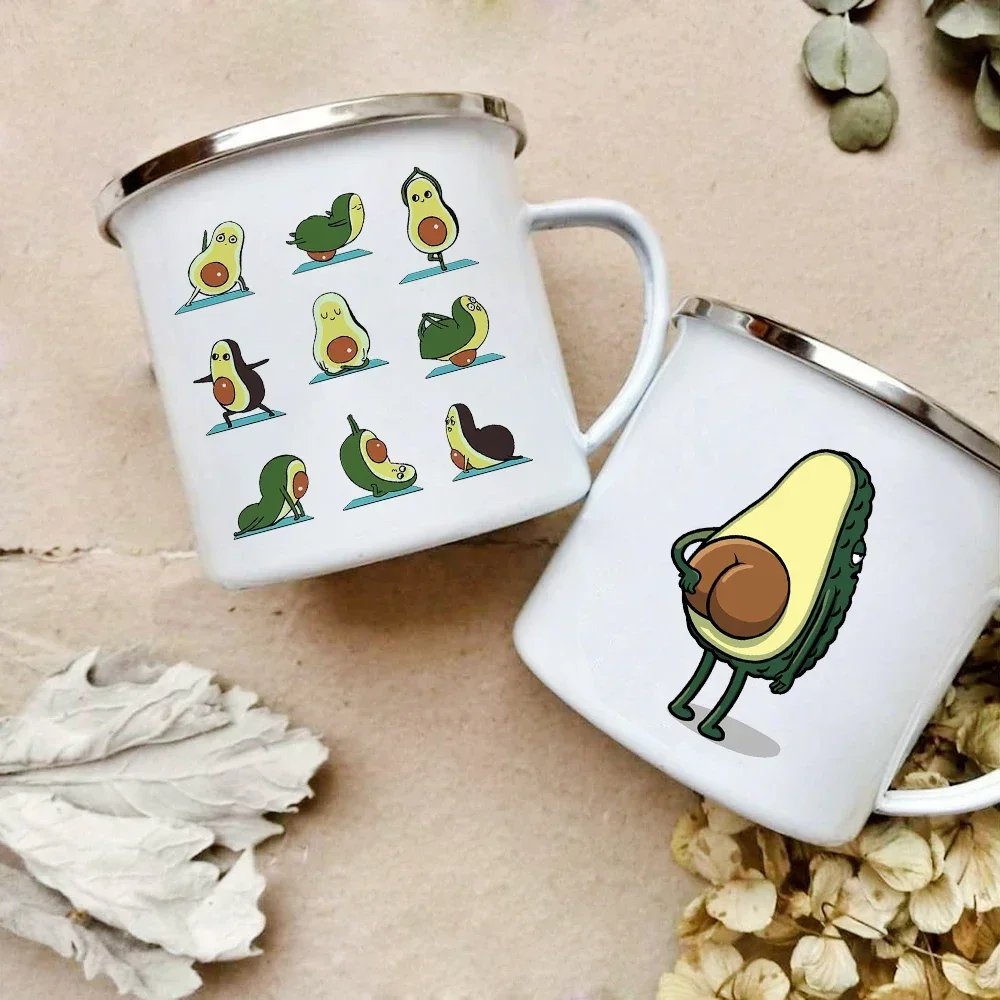 Cartoon Avocado Print Enamel Coffee Mugs Creative Simple Party Wine ...