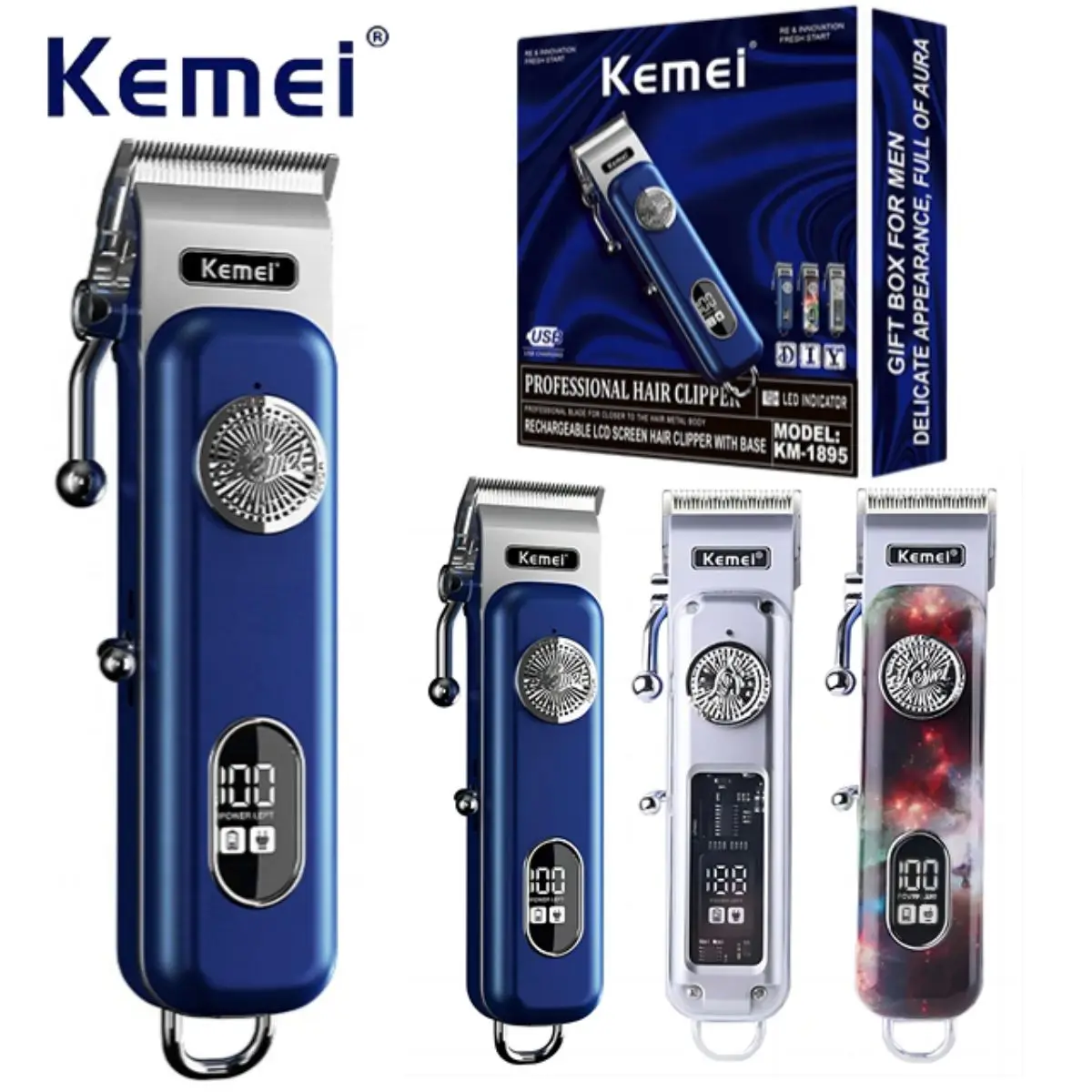 Kemei KM-1895 Maquina De Barbear Masculina Aparador De Cabelo Profissional Cortador De Cabelo ...