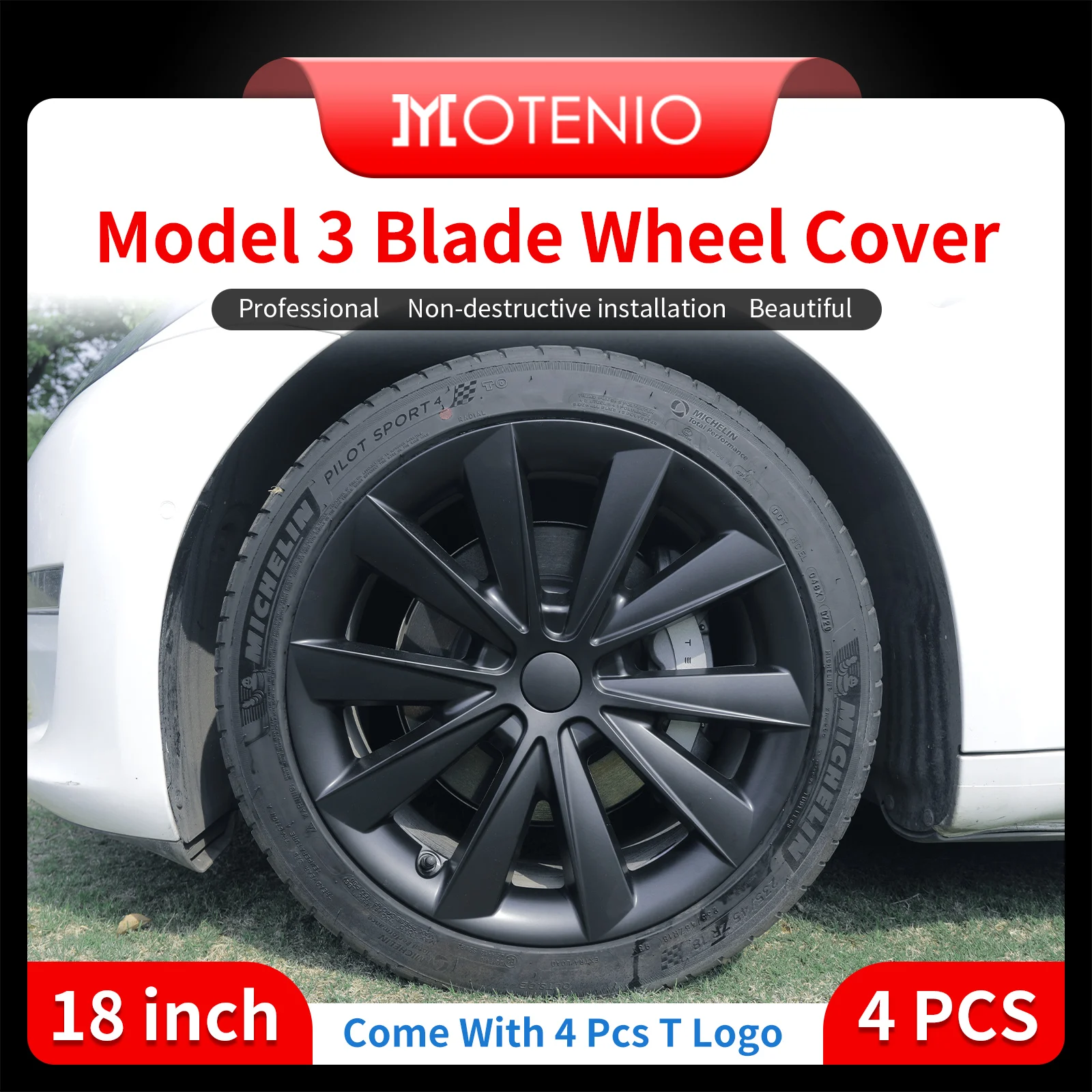 4PCS Hubcap Set for Tesla Model 3 18inch Blade Wheel Cover Hubcap Full ...