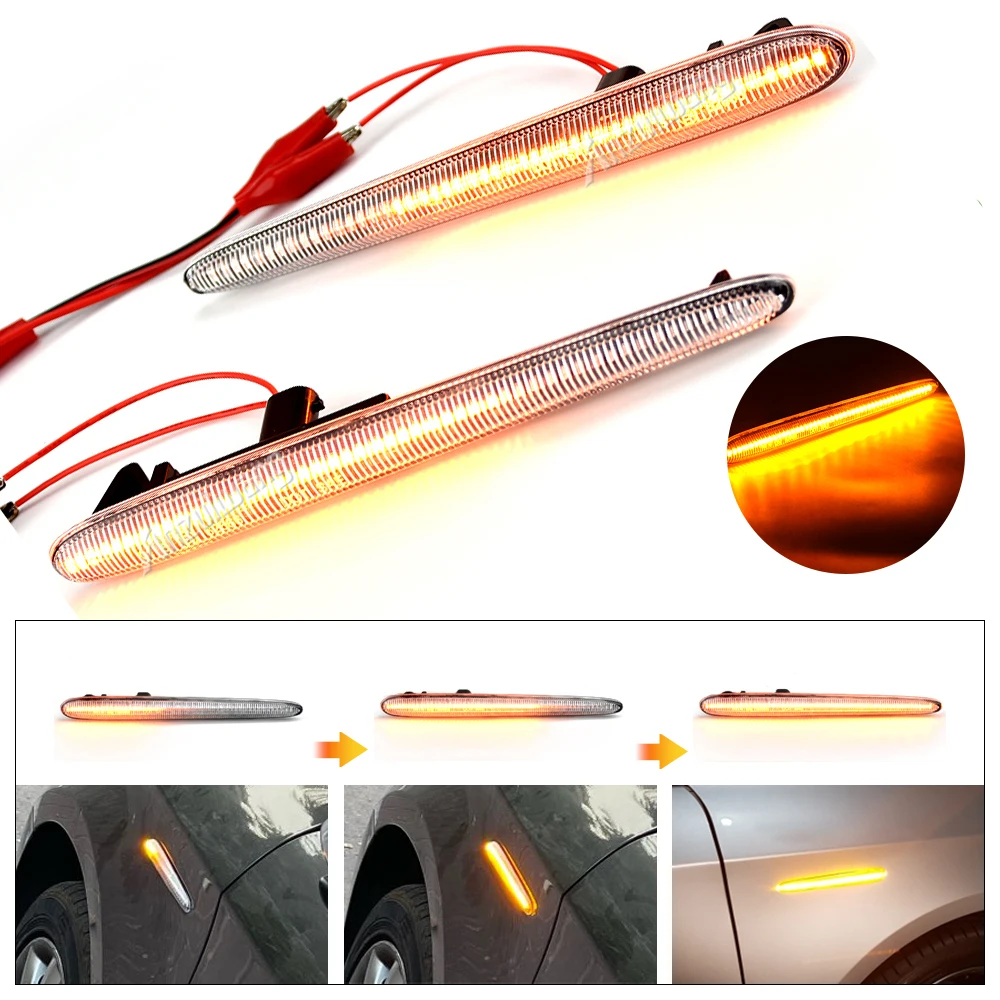 2Pcs Dynamic Amber LED Side Marker Light Turn Signal Car Blinker For ...