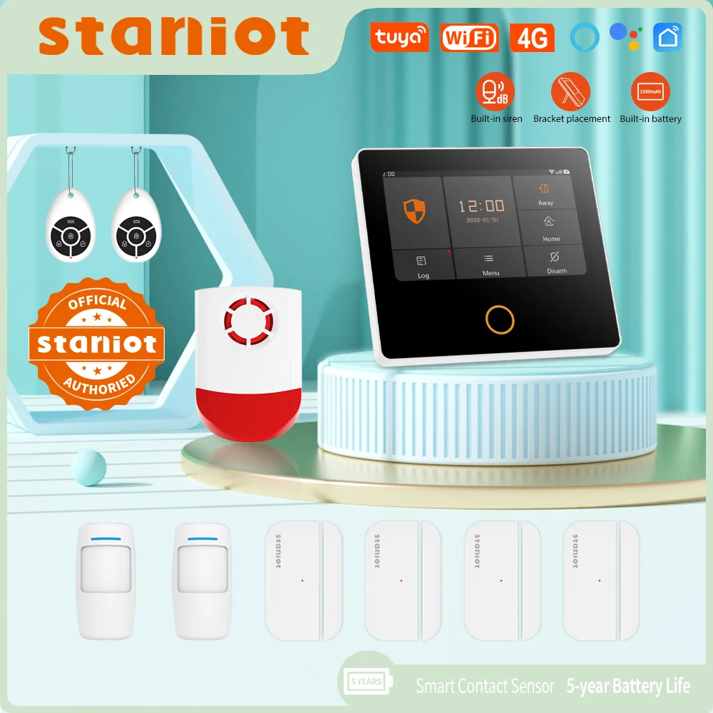 Staniot WiFi 4G Security System Built-in Siren Tuya Smart Home Burglar Alarm Kit with 5-Year ...
