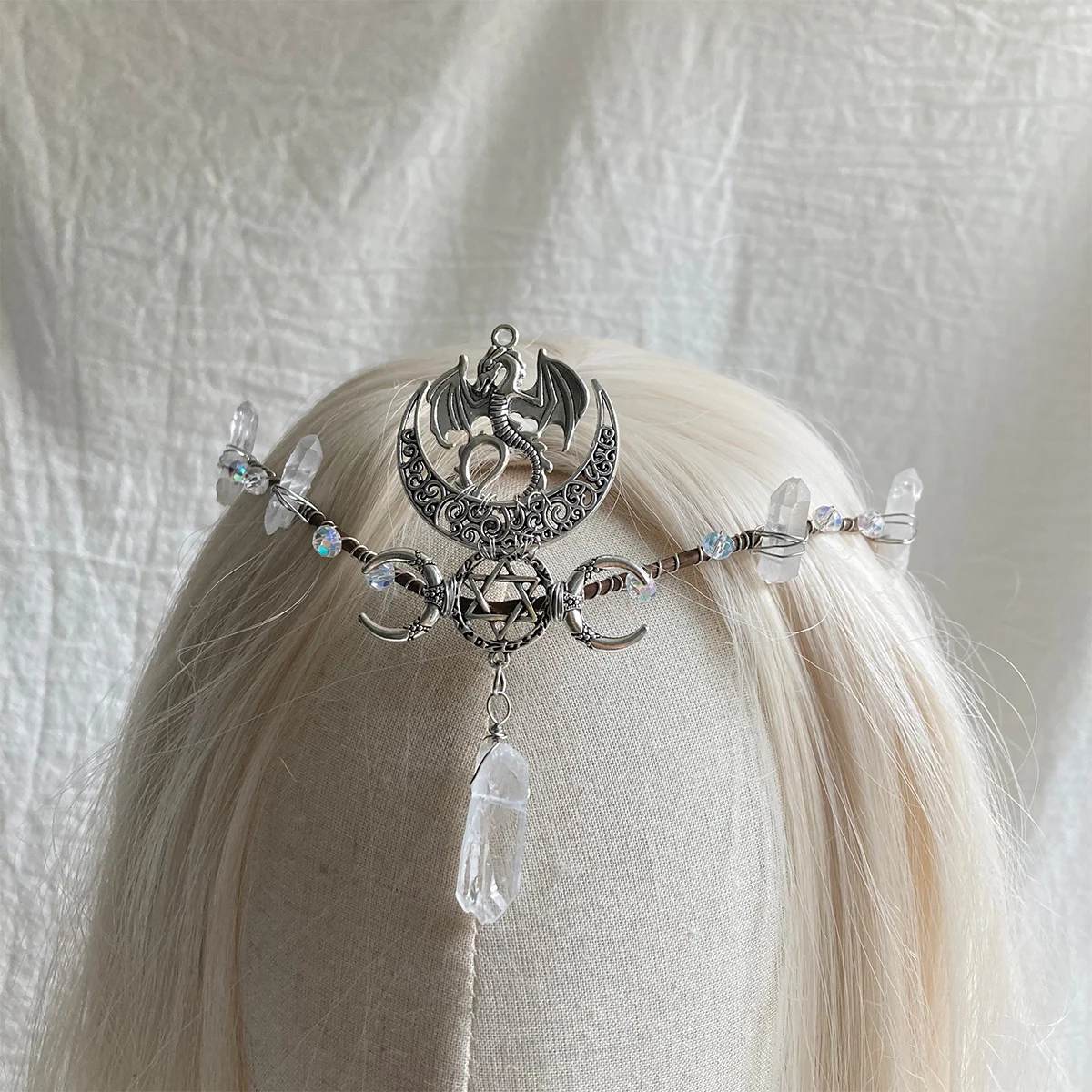 Wiccan Moon Dragon Crown Crystal Fairy Tiara Forest Elf Crown Crystal Tassel circlet elf ...