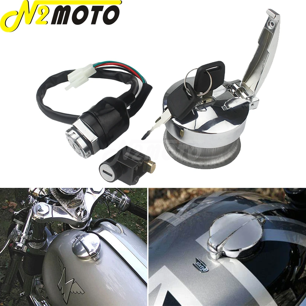 Motorcycle-Gas-Oil-Fuel-Petrol-Tank-Cap-Cover-Lock-Steel-Filler-Neck ...
