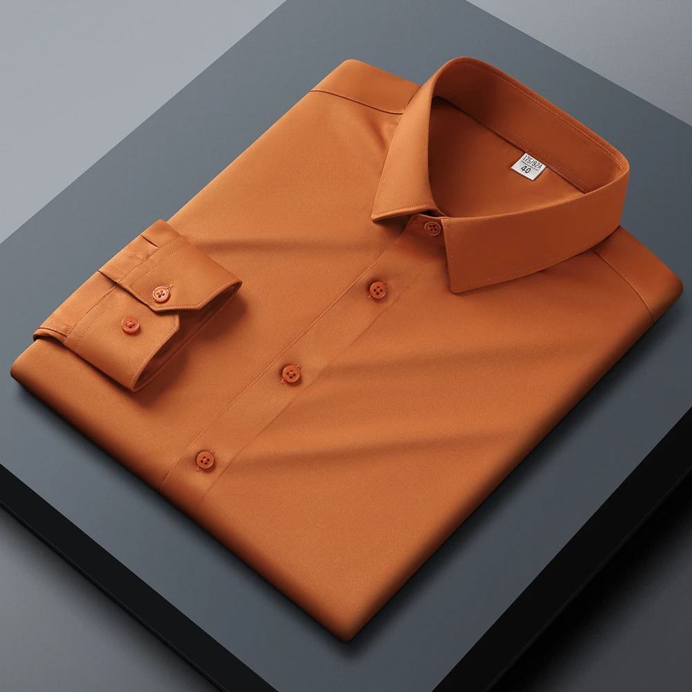 Men's Stretchy Smooth Long Sleeve Solid Dress Shirt Without Pocket ...
