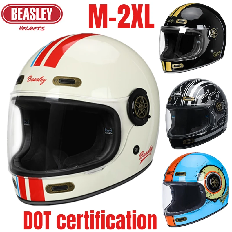 BEASLEY Retro Motorcycle Helmet Men's Women's Cruise Moto Fiberglass ...
