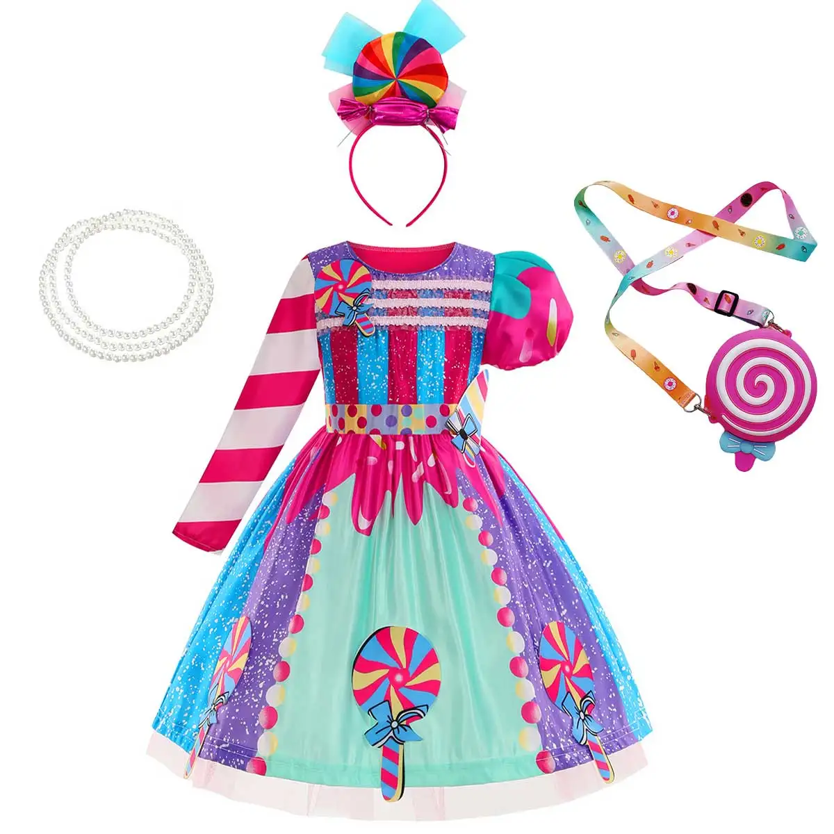 Girls-Candyland-Rainbow-Tulle-Dresses-Costume-Birthday-Pageant-Dress-Up ...