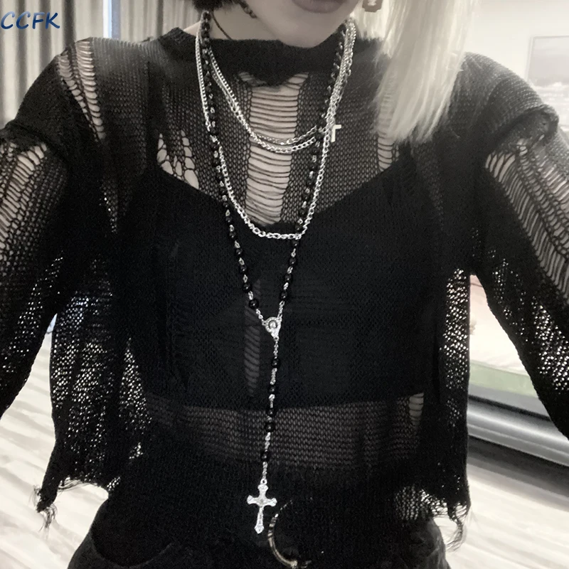 Emo-Gothic-Pullover-Women-Summer-Loose-Thin-Sweater-E-girl-Mall-Goth ...
