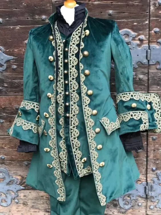 Adult Men Victorian Era Rococo Baroque Costume Green Suits Steampunk ...