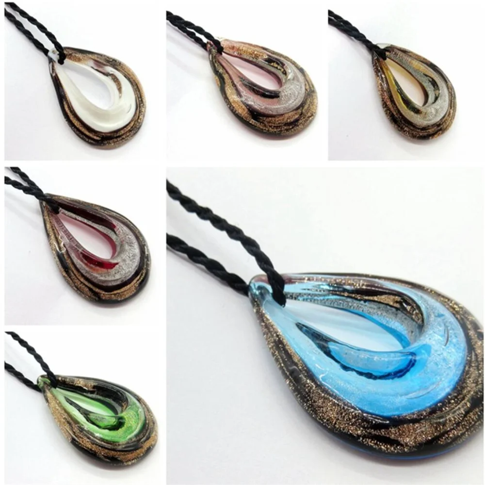 Handmade Murano Glass Pendant Gold Sand Double Color Water-drop Glass ...