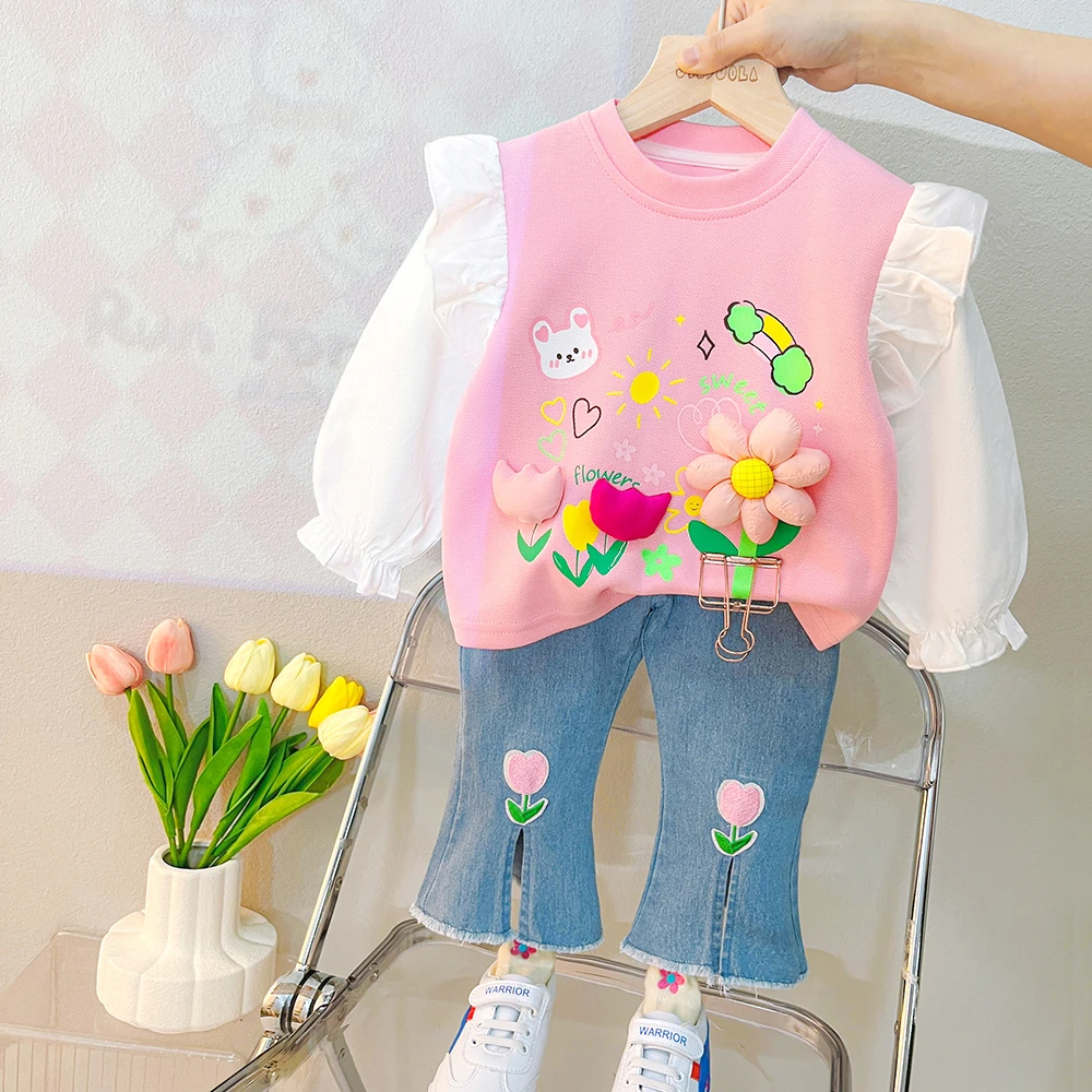 2023-Spring-Kids-Clothing-Sets-Baby-Girls-Lace-Floral-T-Shirt-Jeans-2 ...