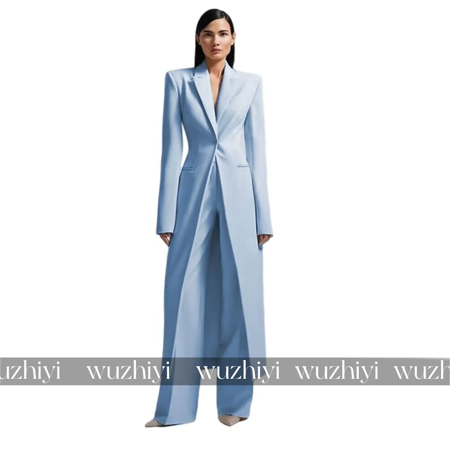 Long Jacket V-Neck Women Suit Set 2 Piece Long Style Wedding Party Prom ...