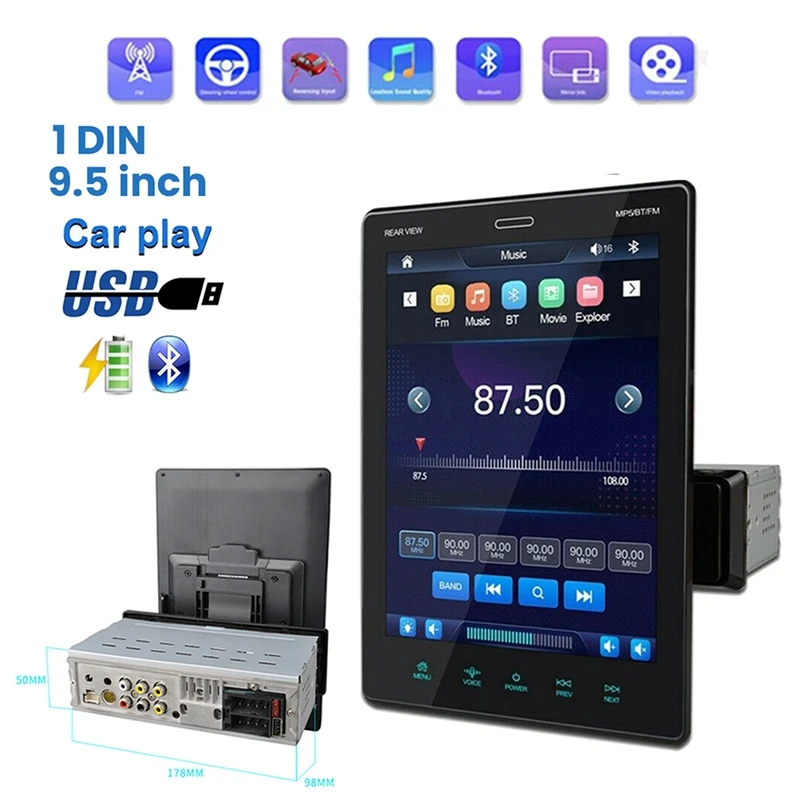 9.5inch 1 Din Hd Bt Mp5 Player Car Fm Radio Bluetooth Stereo ...