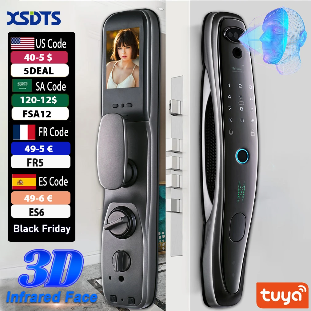 Tuya Smart 3D Face Door Lock Security Face & Camera Monitor Intelligent ...