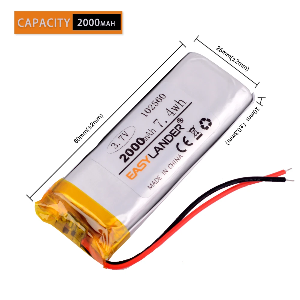 3.7V 2000mAh 102560 Lithium Polymer Rechargeable Battery Accumulator Li ...