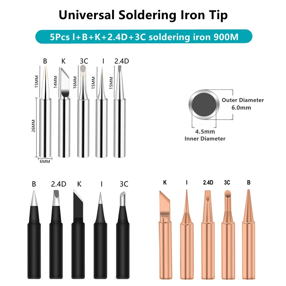 5Pcs-I-B-K-2-4D-3C-Soldering-Iron-Pure-Copper-900M-Soldering-Head-Set ...