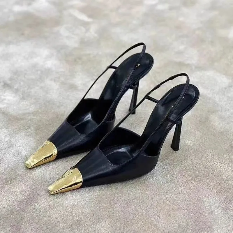 Fashionable and Retro Pointed-toe High-heeled New Metal Patent Leather ...