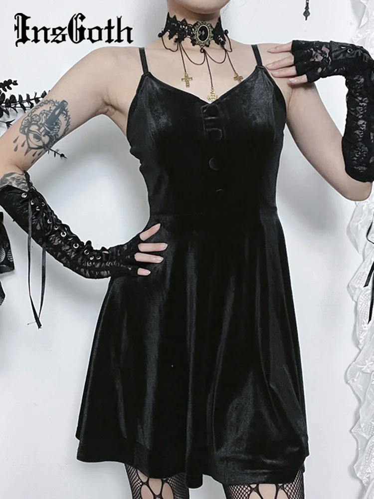 InsGoth-Gothic-Velvet-A-hem-Spaghetti-Strap-Dress-Women-Punk-V-Neck ...