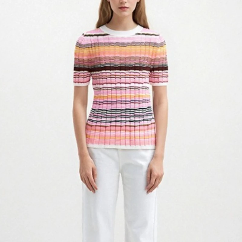 2025 Summer New Women's Elegant Round Neck Short Sleeve Cotton Blend ...