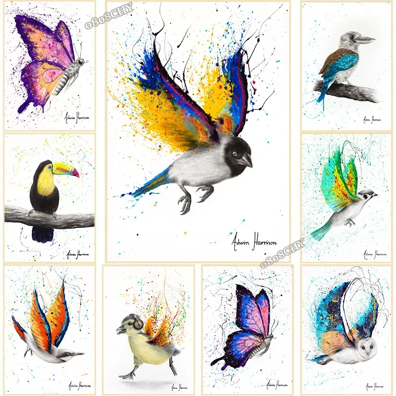 Abstract-Animal-Birds-and-Butterflies-Art-Canvas-Painting-Prints ...