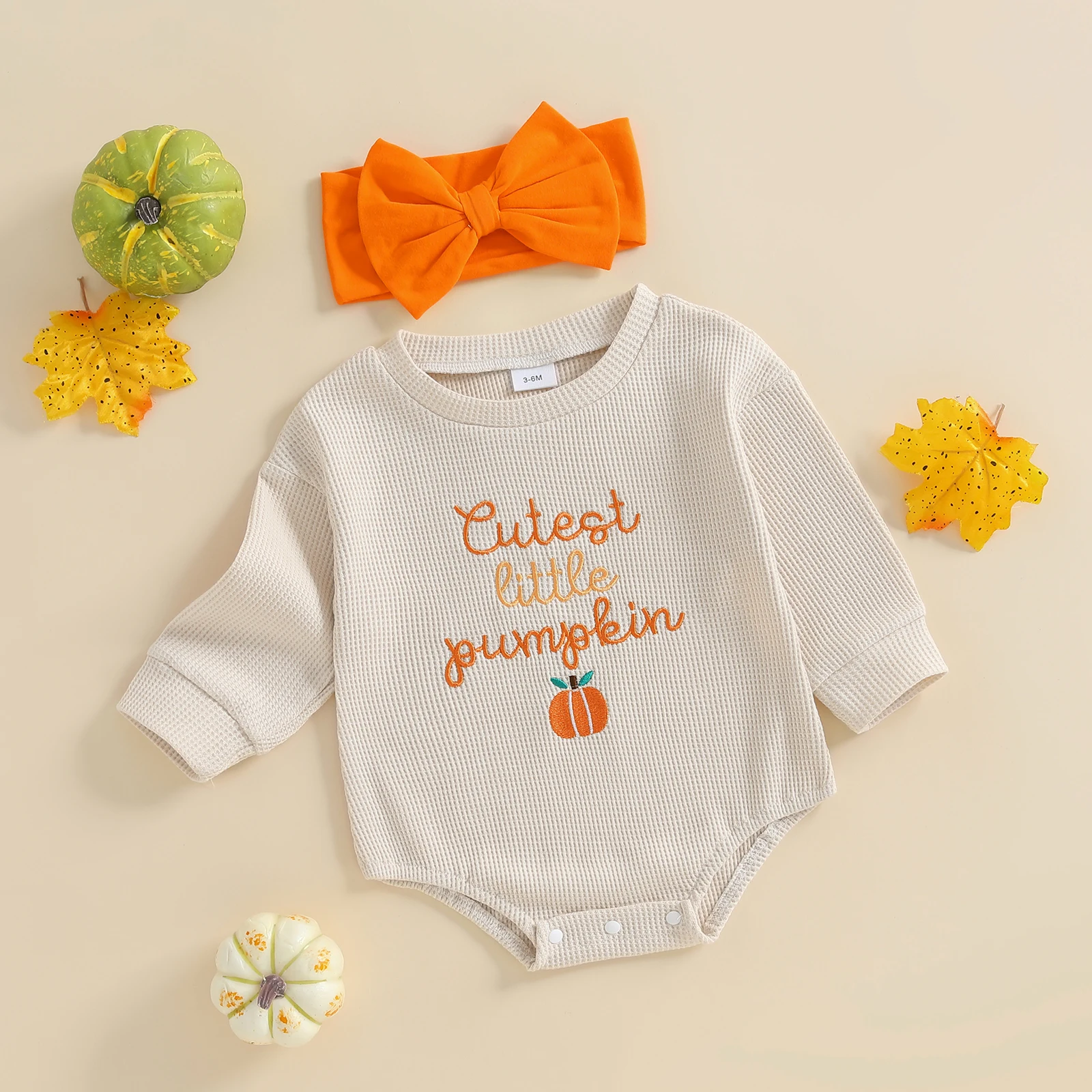 Pelele con bordado de calabaza para niña, mono con diadema de algodón ...