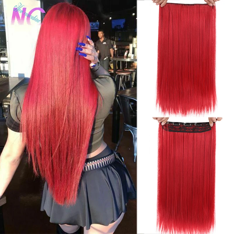 Extensiones-de-Cabello-Natural-sint-tico-postizo-con-Clip-color-rojo-y ...