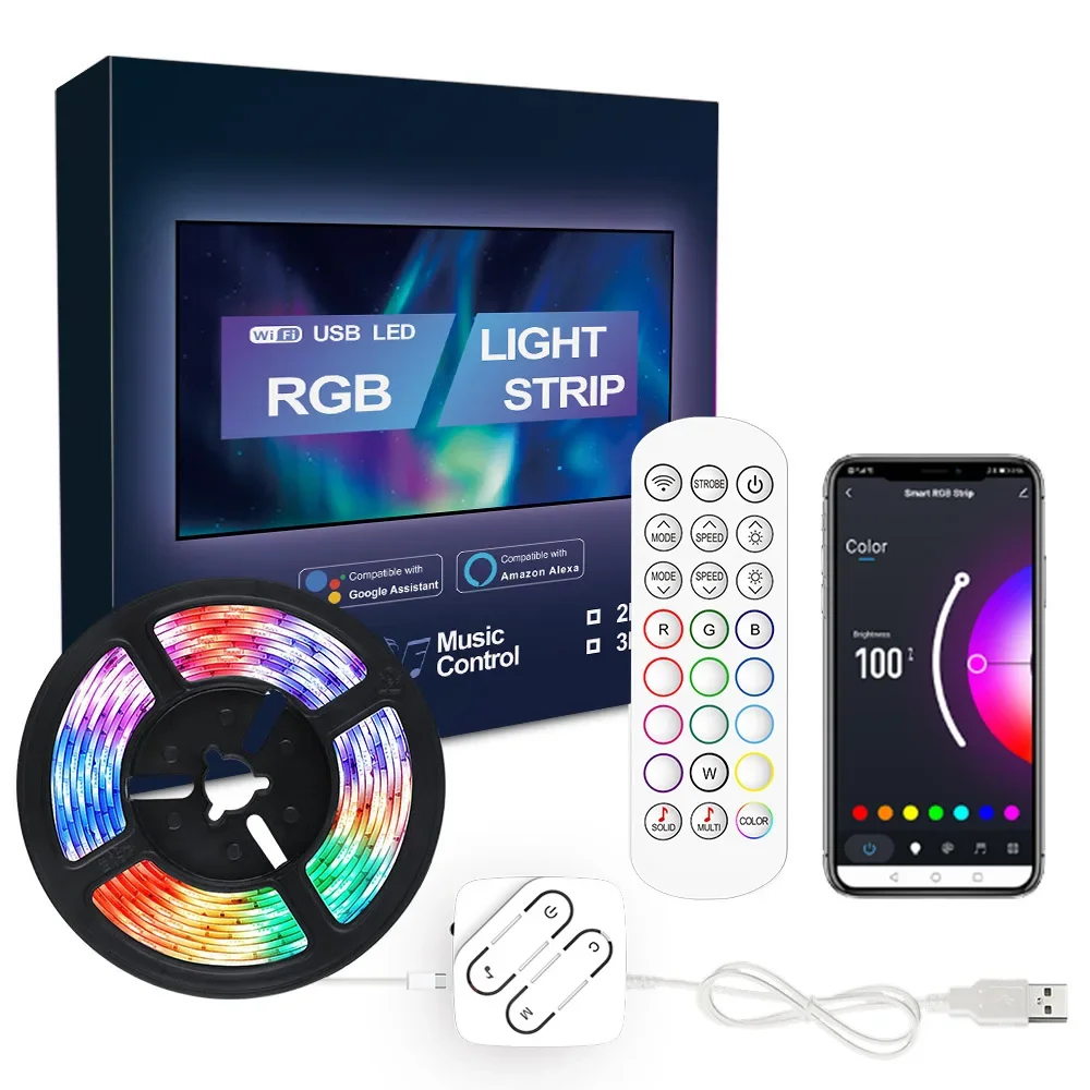 Smart-RGB-LED-TV-Strip-Light-USB-SMD5050-30leds-m-WIFI-Voice-APP-Remote ...