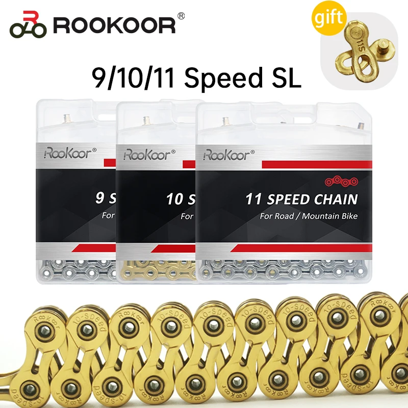 Rookoor Bicycle Chain 9 10 11 Speed Velocidade Titanium Plated TI Gold ...