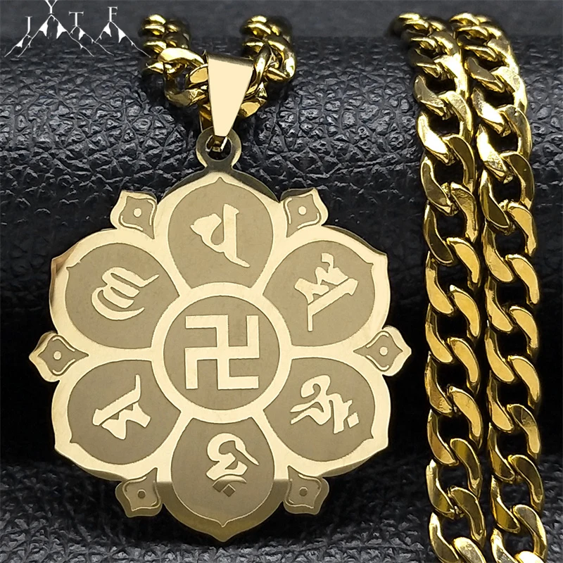 Collar-budista-de-acero-inoxidable-para-hombre-y-mujer-gargantilla-de ...