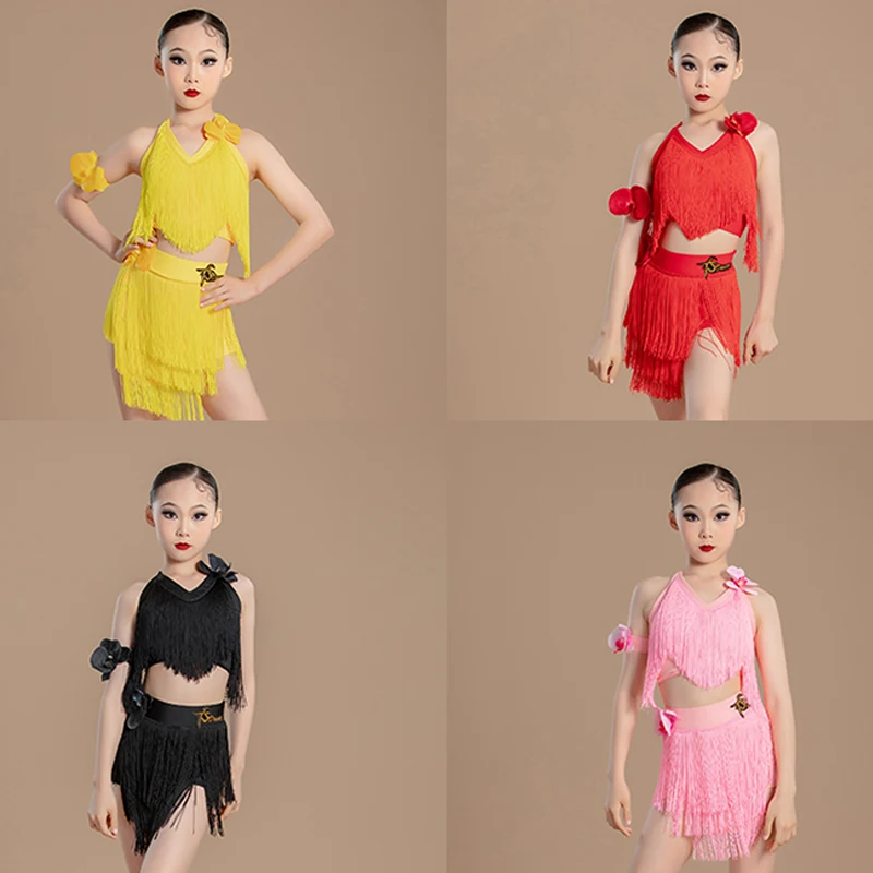 4-Colors-Summer-Kids-Full-Fringed-Latin-Dance-Suits-Girls-Samba-Chacha ...