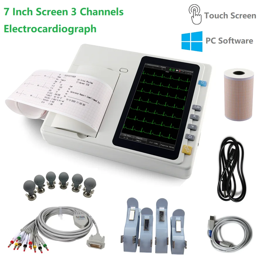 ECG301 7 Inch Touch Screen 12-Lead 3-Channel ECG EKG Machine ...