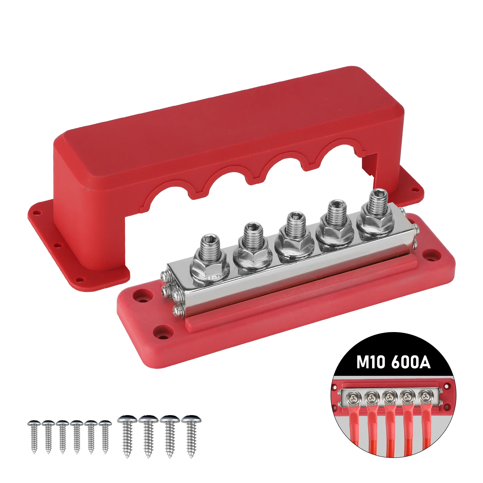 48V Bus Bar 5 Terminal Power Distribution Block DC 600A M10 Studs ...