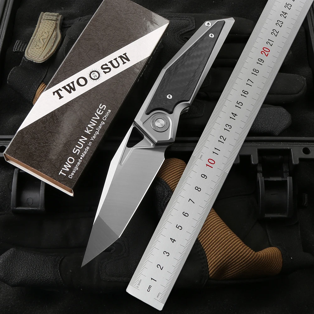 TWO SUN TS377 cuchillo plegable D2, hoja táctica de aleación de titanio + mango CF, herramientas ...
