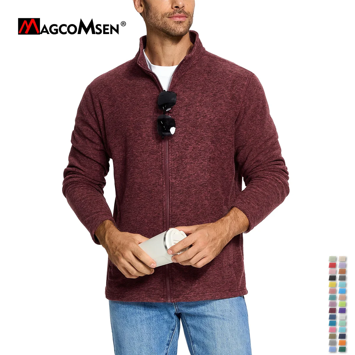 MAGCOMSEN-Fleece-Jacket-Men-s-Lightweight-Stand-Collar-Jackets-Full-Zip ...
