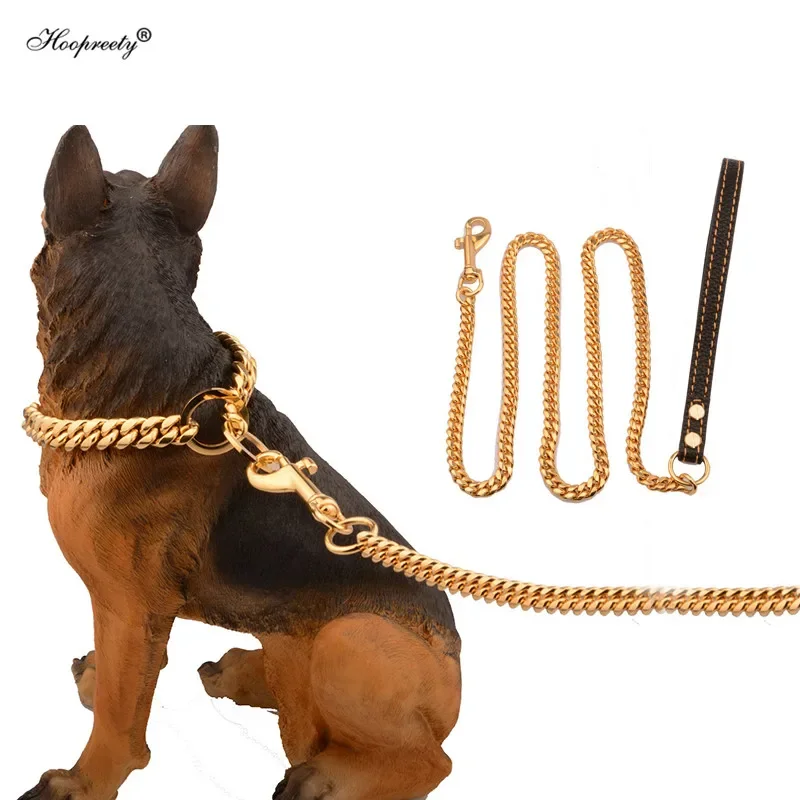Metal-Stainless-Steel-Pet-Dog-Gold-Collar-Lead-Super-Outdoor-Big-Dog ...